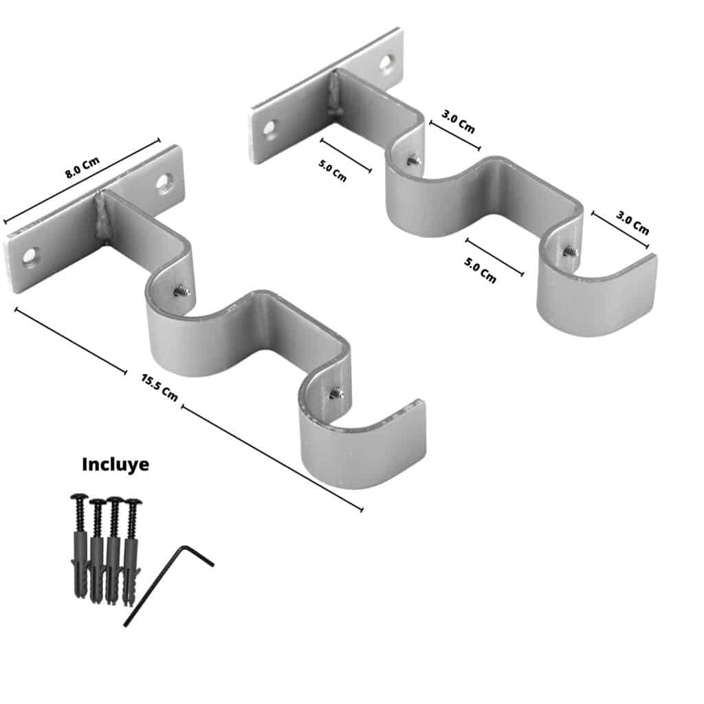 Pack 2 Unidades Soporte Doble Muro De Metal Satín 28/28 Mm - AuraHome